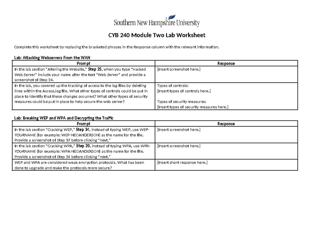 CYB 240 Module Two Lab Worksheet - CYB 240 Module Two Lab Worksheet Complete this worksheet by ...