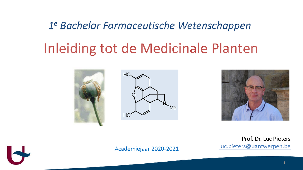 01 Med Pl Intro - College-aantekeningen 1 - Inleiding tot de Medicinale ...