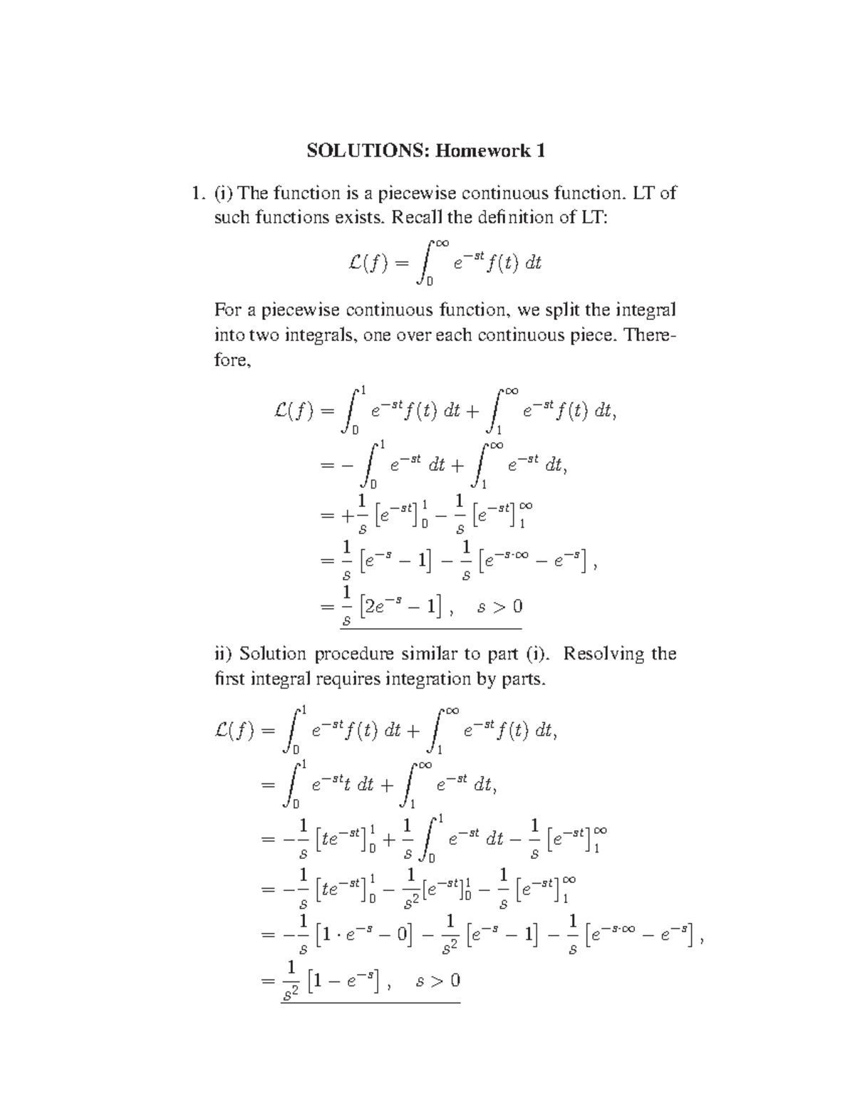 Solutions-Homework 1-2 - SOLUTIONS: Homework 1 (i) The function is a ...