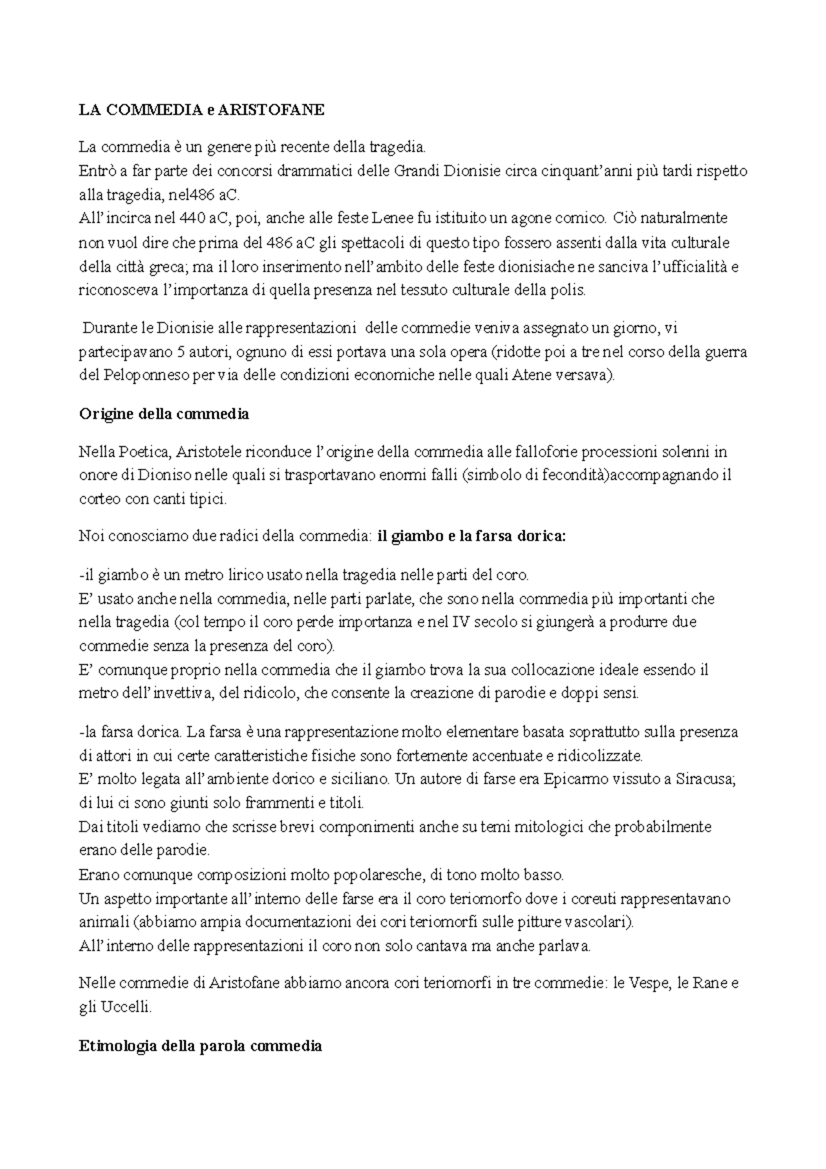 Prof. Pontani. Parte greca : la commedia e la storiografia - LA ...