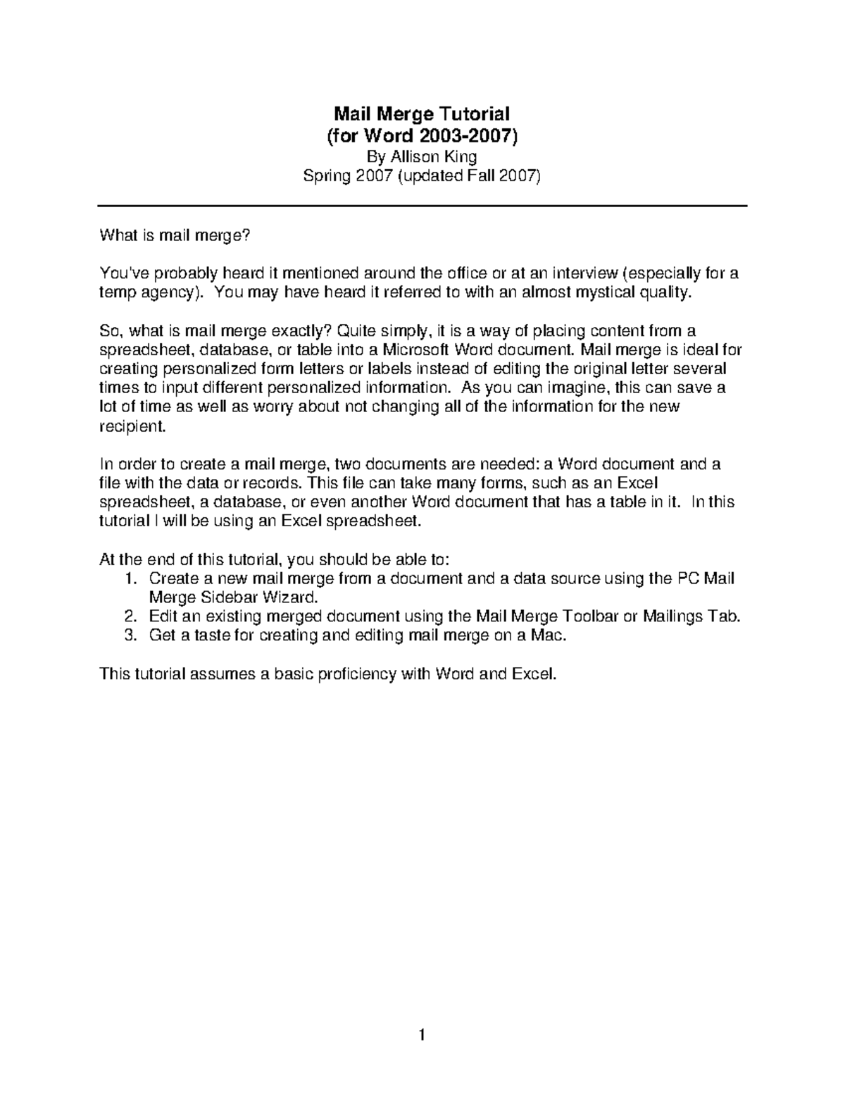 Mail Merge Tutorial Word 2003 and 2007 - Mail Merge Tutorial (for Word ...