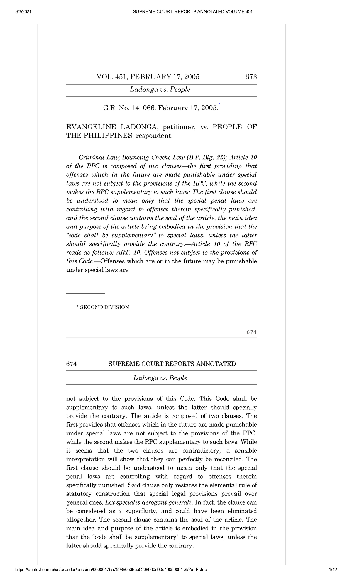 Ladonga vs. People - Orginal case from escra - VOL. 451, FEBRUARY 17 ...