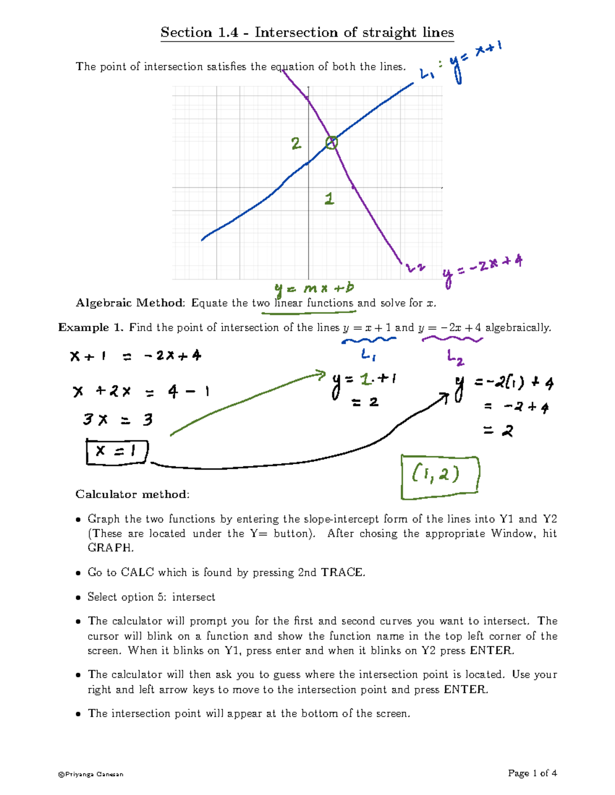 Sec1 - Lecture notes unit 1 - Section 1 - Intersection of straight ...