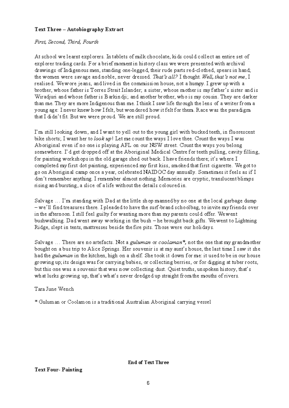 English paper 1 - 6 Text Three – Autobiography Extract First, Second ...