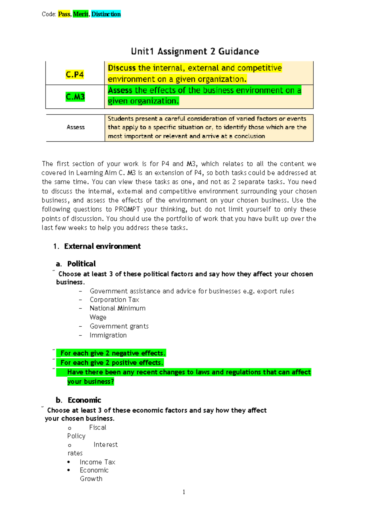 Unit-1-A2 Guidance Notes - The first section of your work is for P4 and ...
