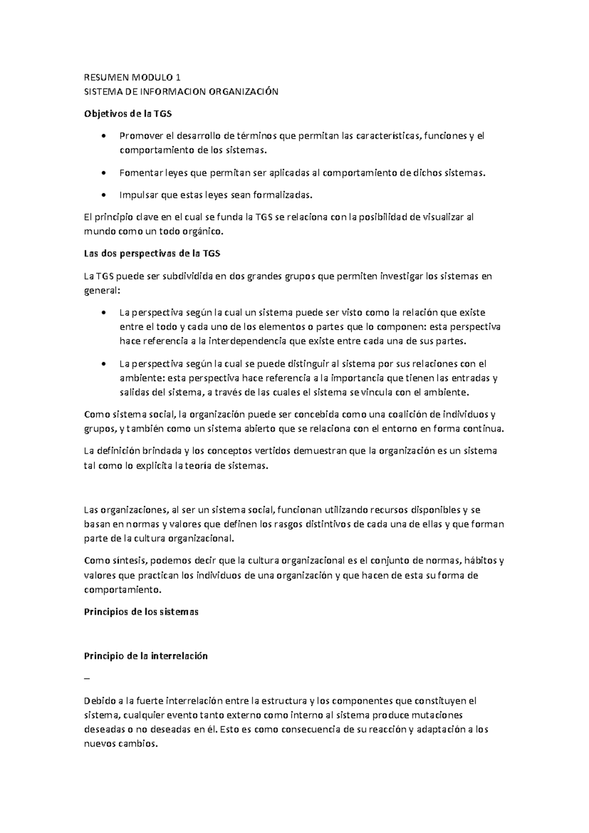 Resumen Modulo 1 SIST DE Organizacion - RESUMEN MODULO 1 SISTEMA DE INFORMACION ORGANIZACIÓN ...