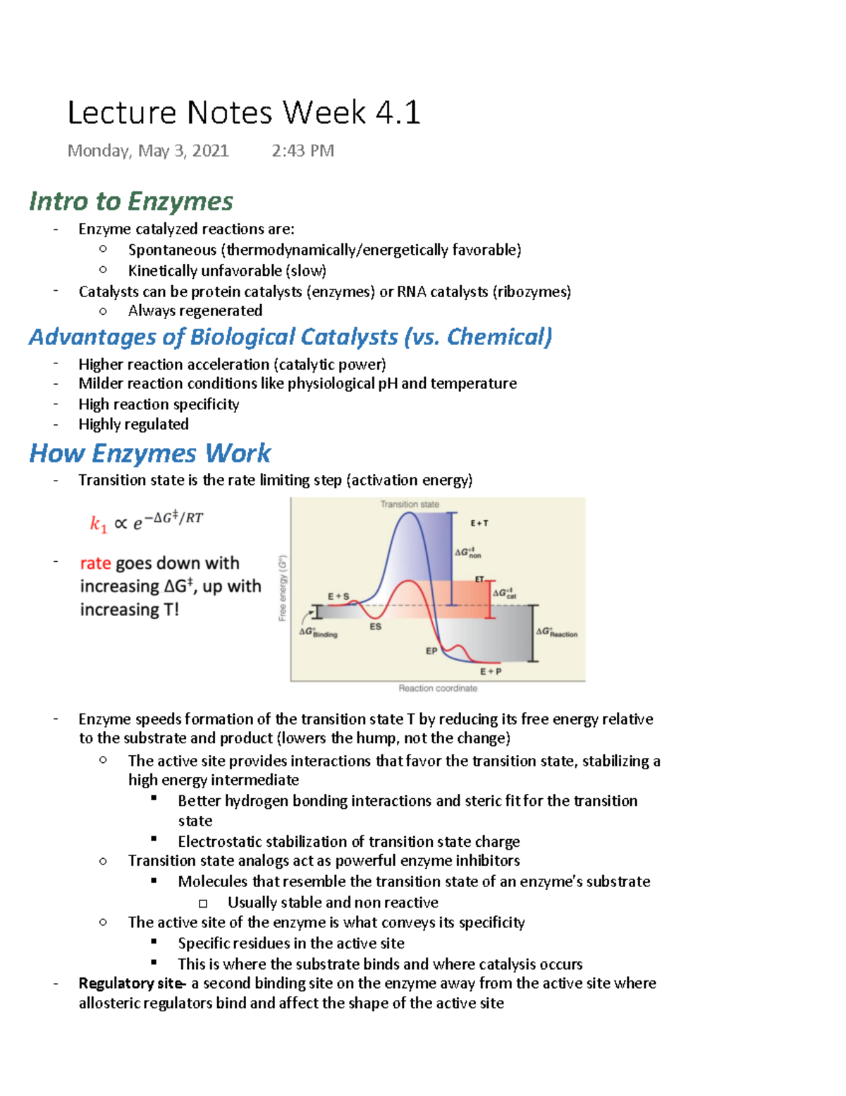 Biochem Enzymes- Lecture notes Week 4 Lecture 2 - 153A - UCLA - Studocu