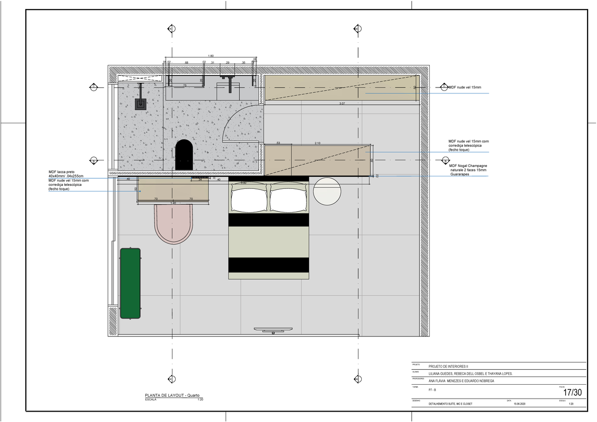 Prancha 17 - PLANTA DE LAYOUT - Quarto ESCALA 1: MDF Nogal Champagne naturale 2 faces 15mm - Studocu