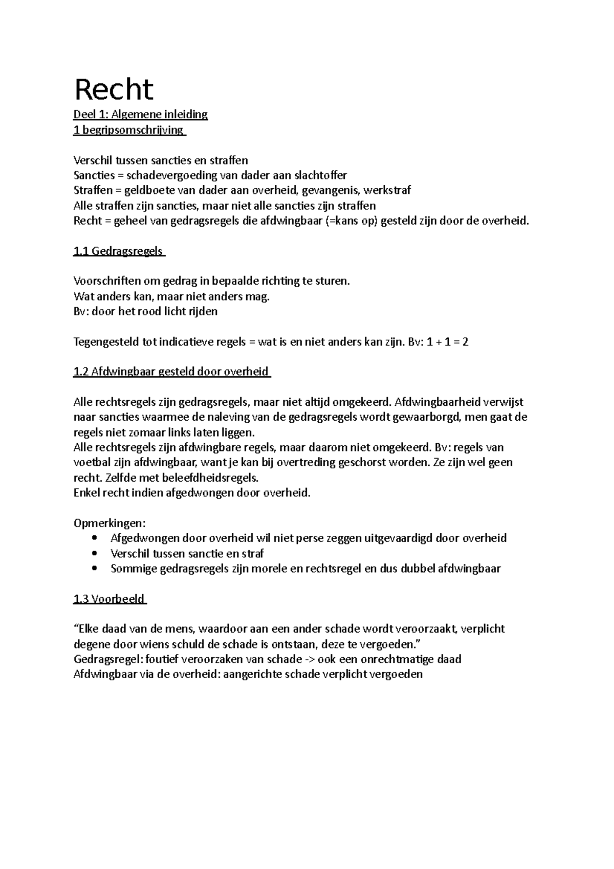 Recht - boek, eigen notities en Powerpoint - Recht Deel 1: Algemene ...