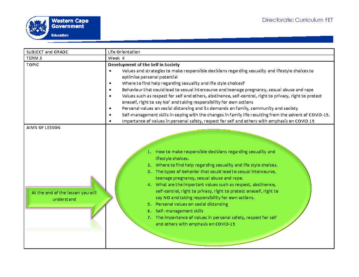 LO Grade 10 Term 3 Week 4 2020 - Directorate: Curriculum FET SUBJECT ...