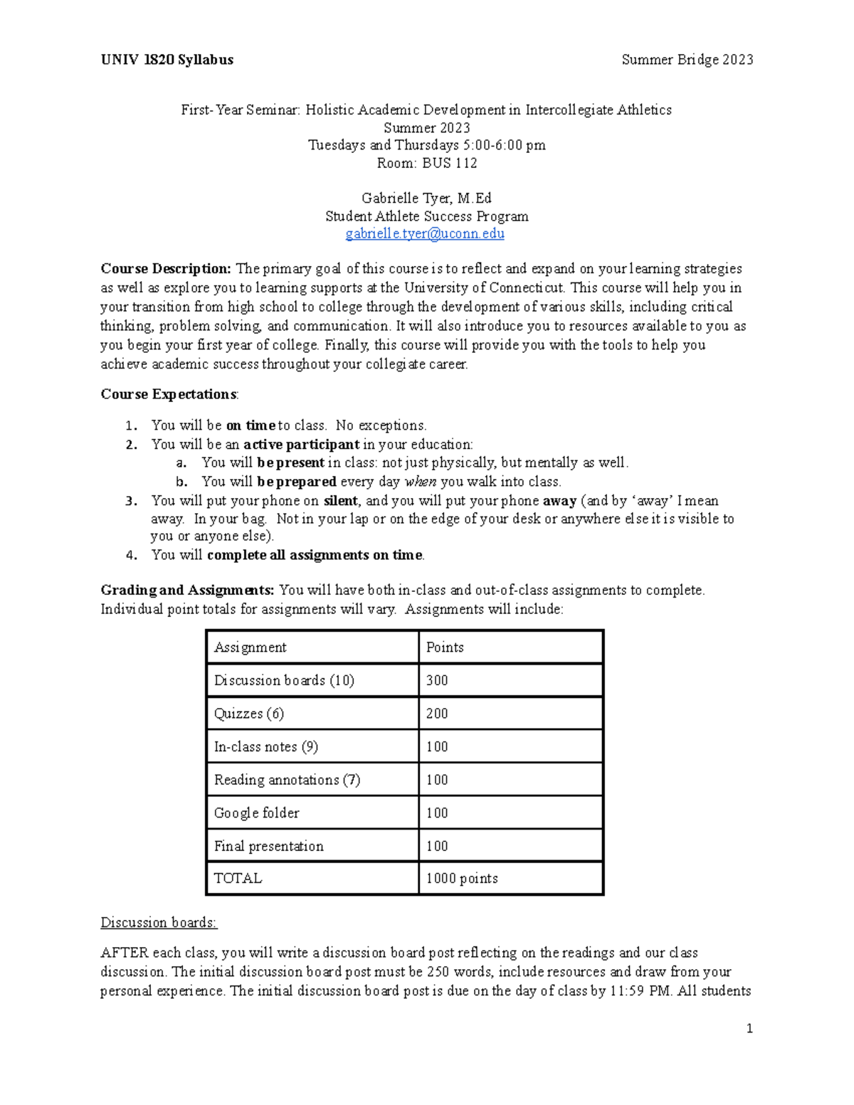 UNIV 1820 Syllabus 2023 [Student] - First-Year Seminar: Holistic ...