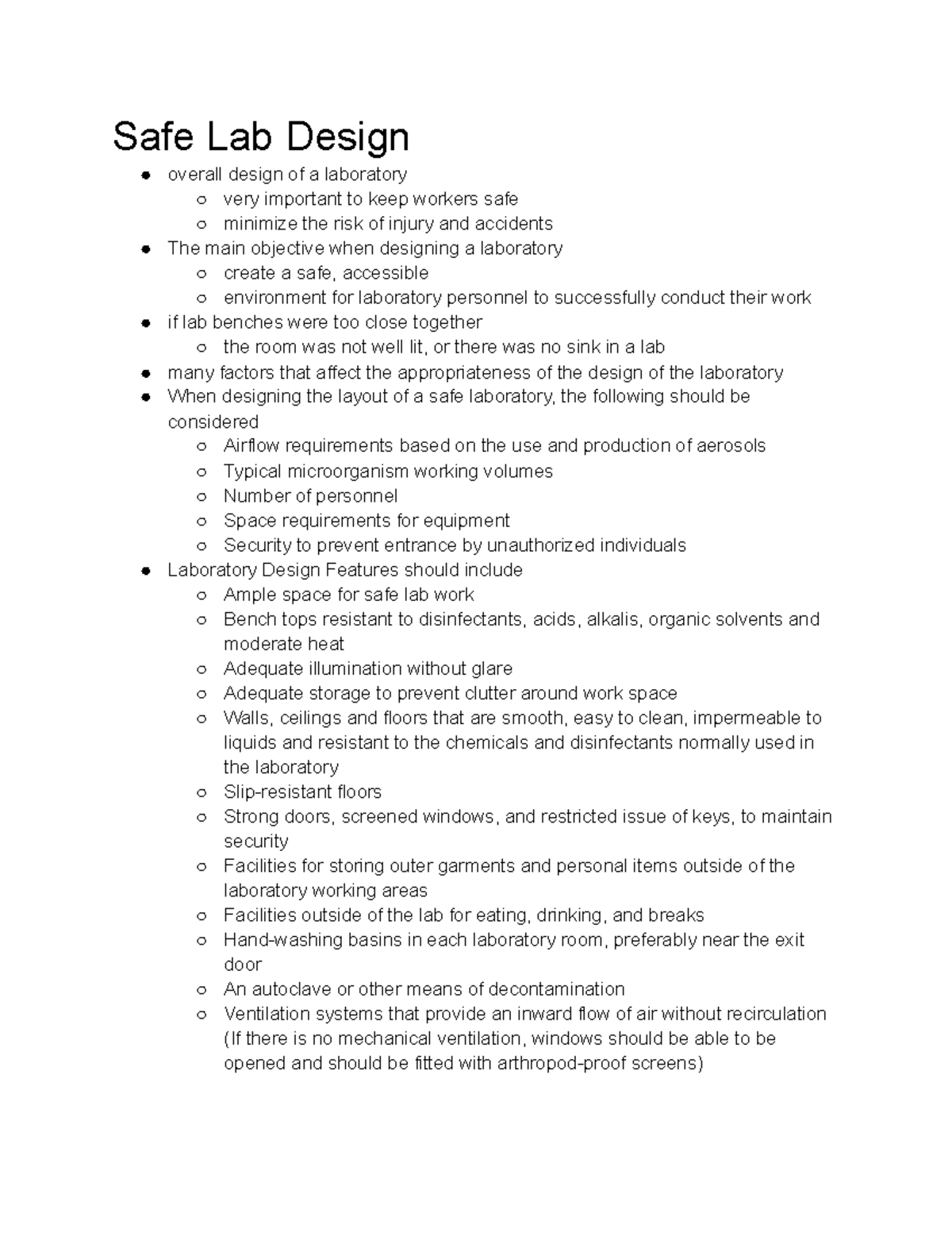Lab Maintenance and Design Pt. 1 - Safe Lab Design overall design of a ...