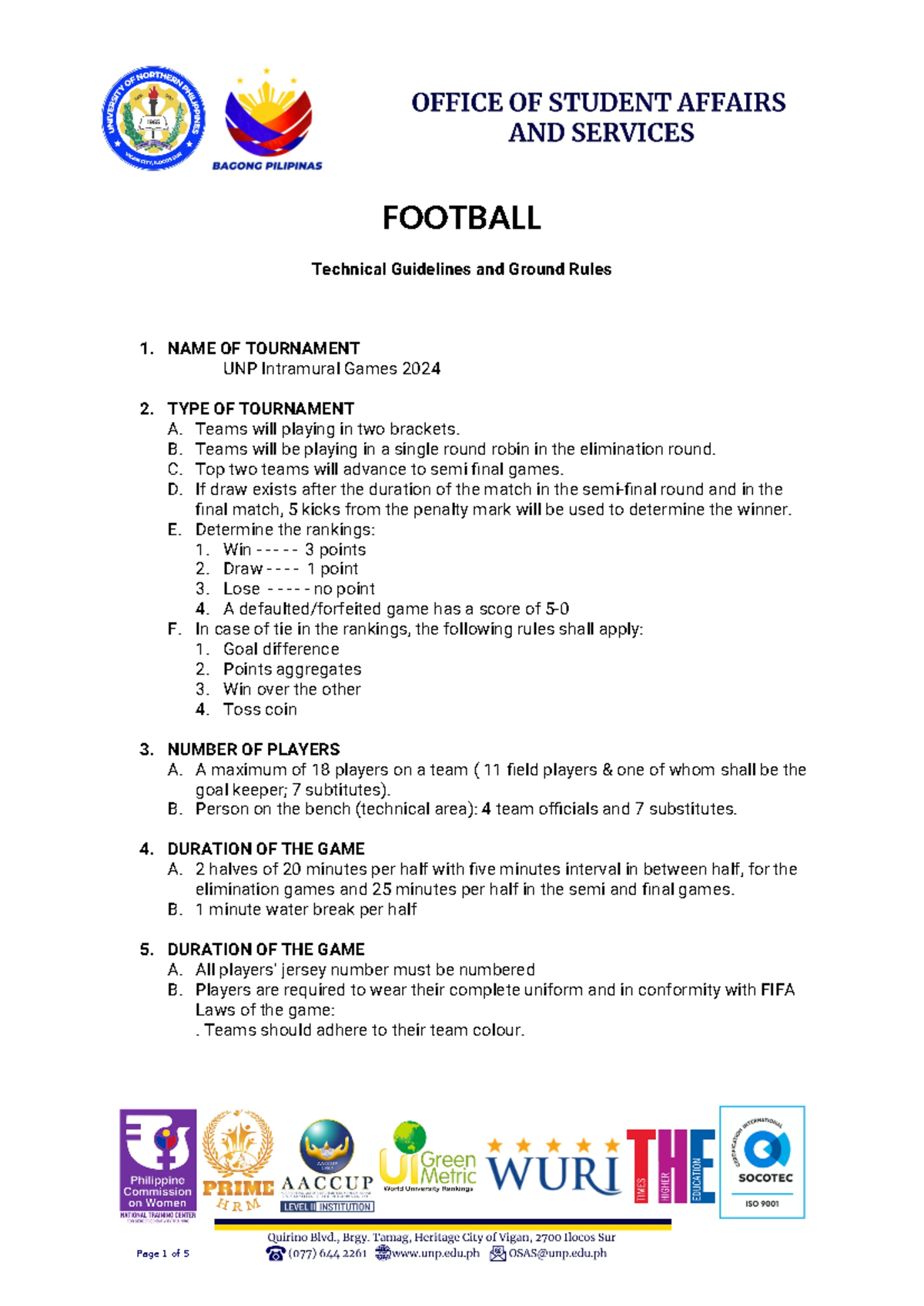 Football Technical Guidelines AND Ground Rules AND Schedule - FOOTBALL ...