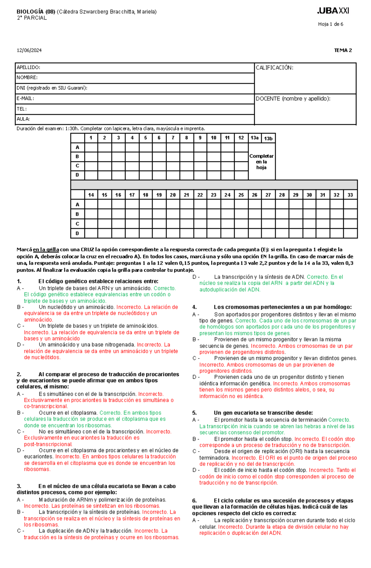 2P1C 2024 tema2 claves - Examen - 2° PARCIAL Hoja 1 de 6 12/06/2024 ...
