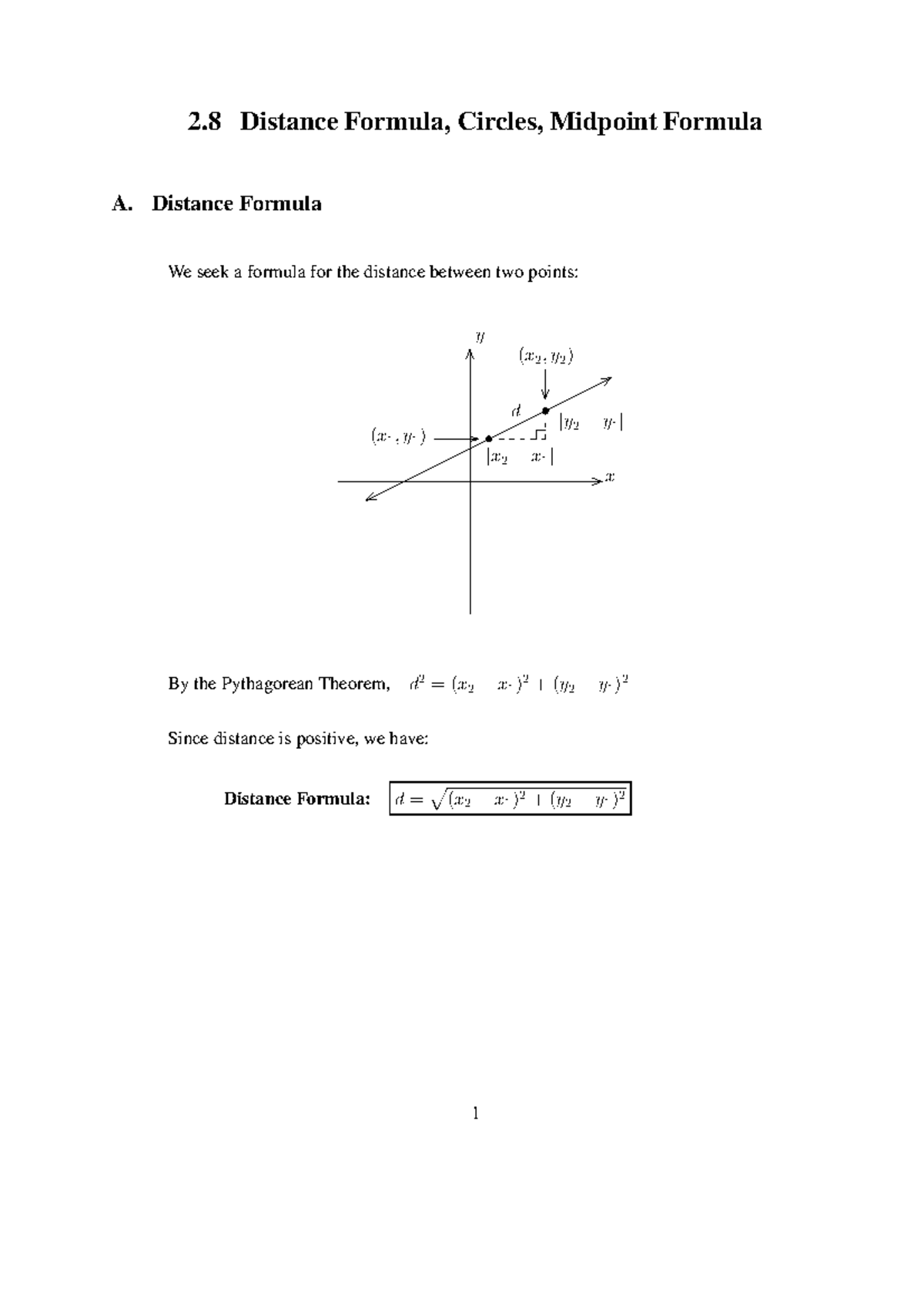 2.8 Distance Formula, Circles, Midpoint Formula - Distance Formula We ...