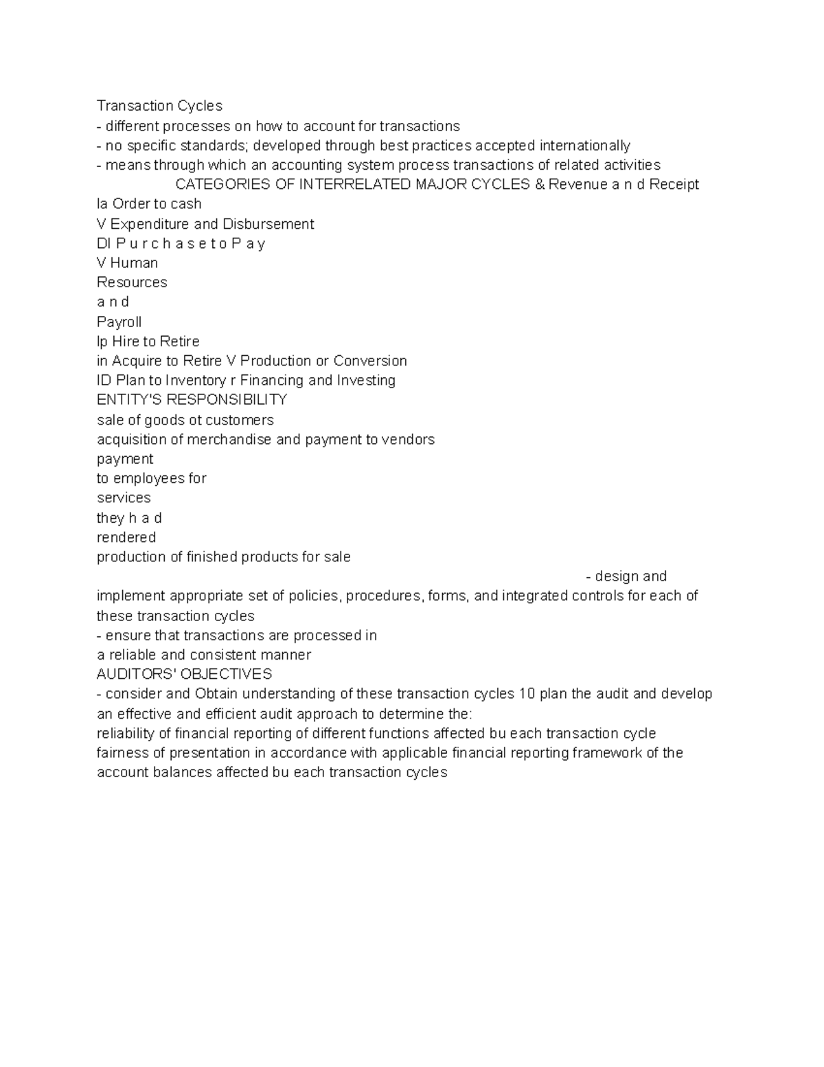 Auditing theories - Transaction cycles lecture notes Transaction cycles ...