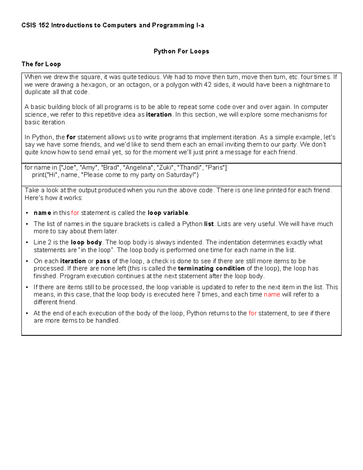12. CSIS 152 2021-02-03-For Loops - CSIS 152 Introductions to Computers and Programming I-a ...