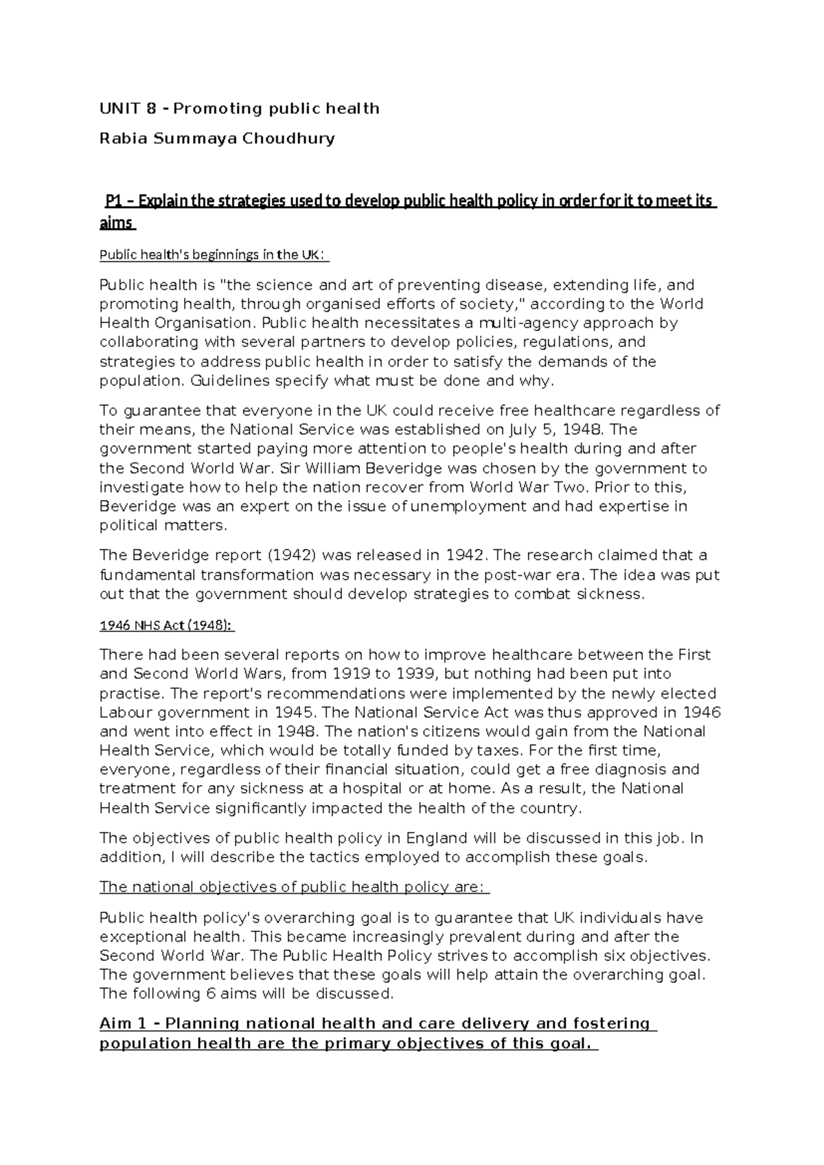 UNIT 8 - part completed - UNIT 8 - Promoting public health Rabia ...