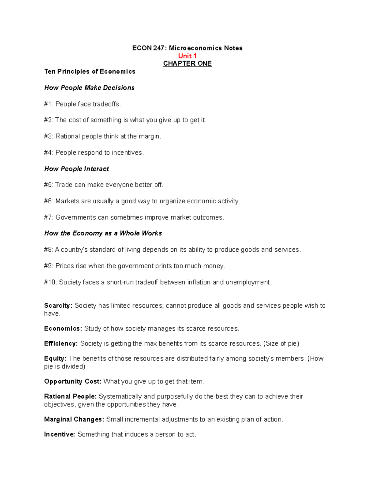 ECON 247 - notes from chapter one of econ 247 for the year of 2020 ...