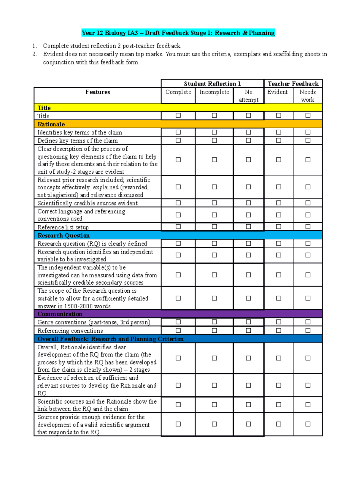12Biology IA 3Feedback Check List Research and Planning Blank - Year 12 ...