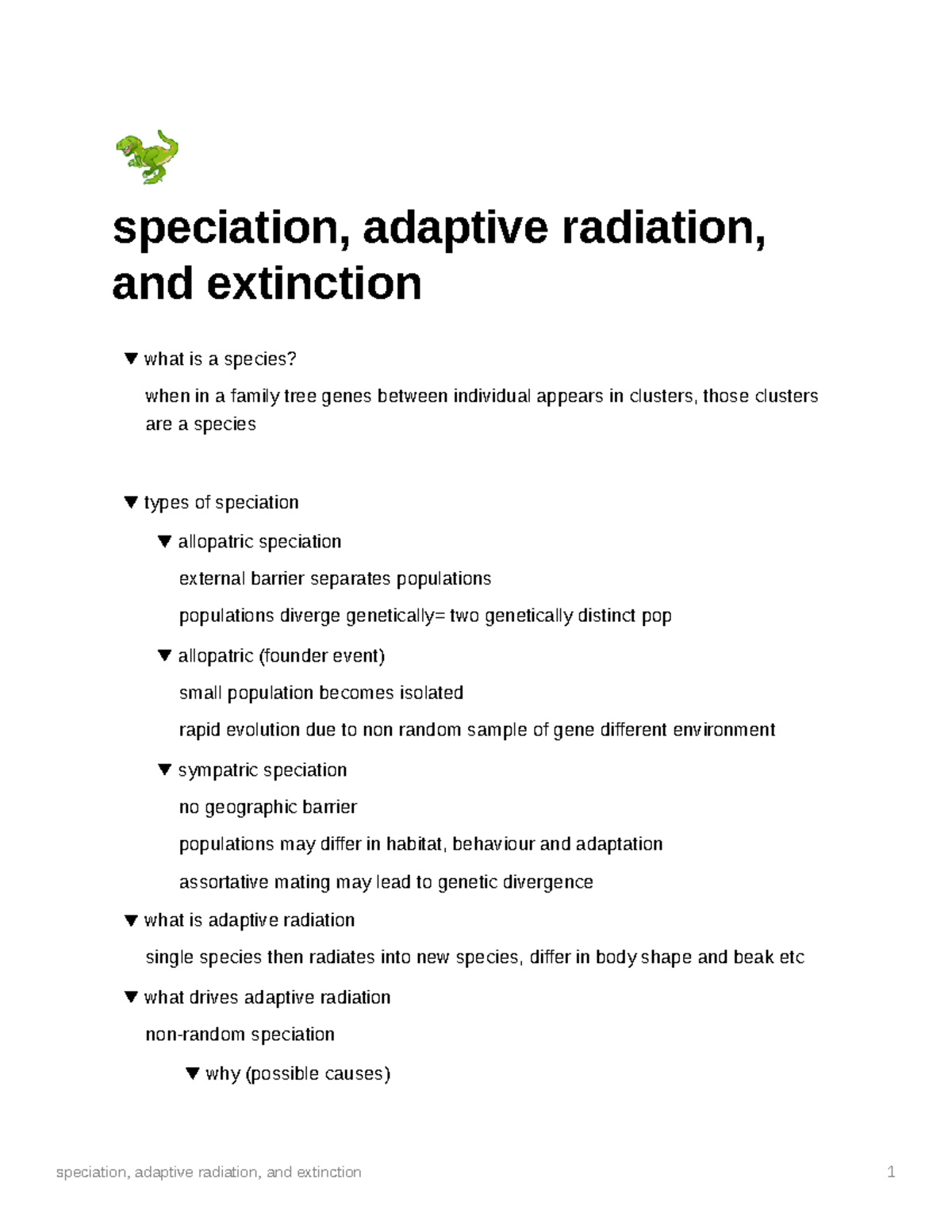 Speciation adaptive radiation and extinction - BIOL2039 - Studocu