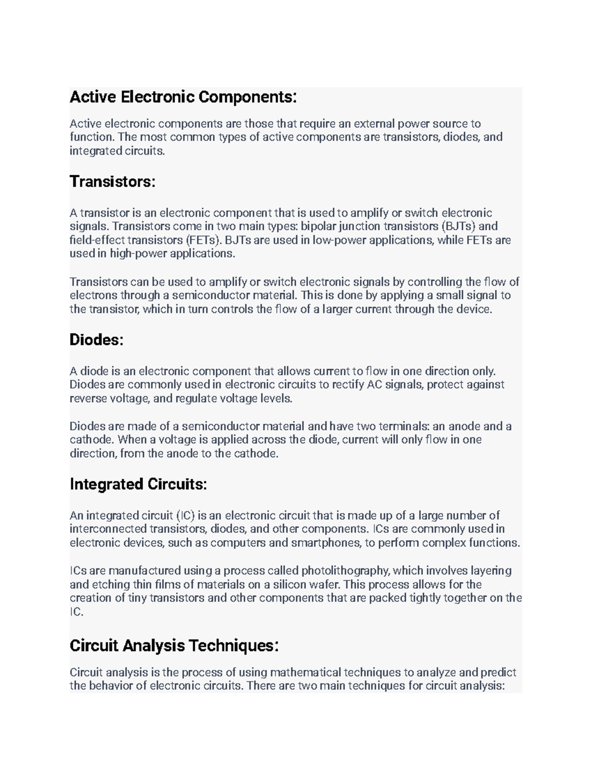 Electronic Circuits 3-4 - Active Electronic Components: Active electronic components are those ...