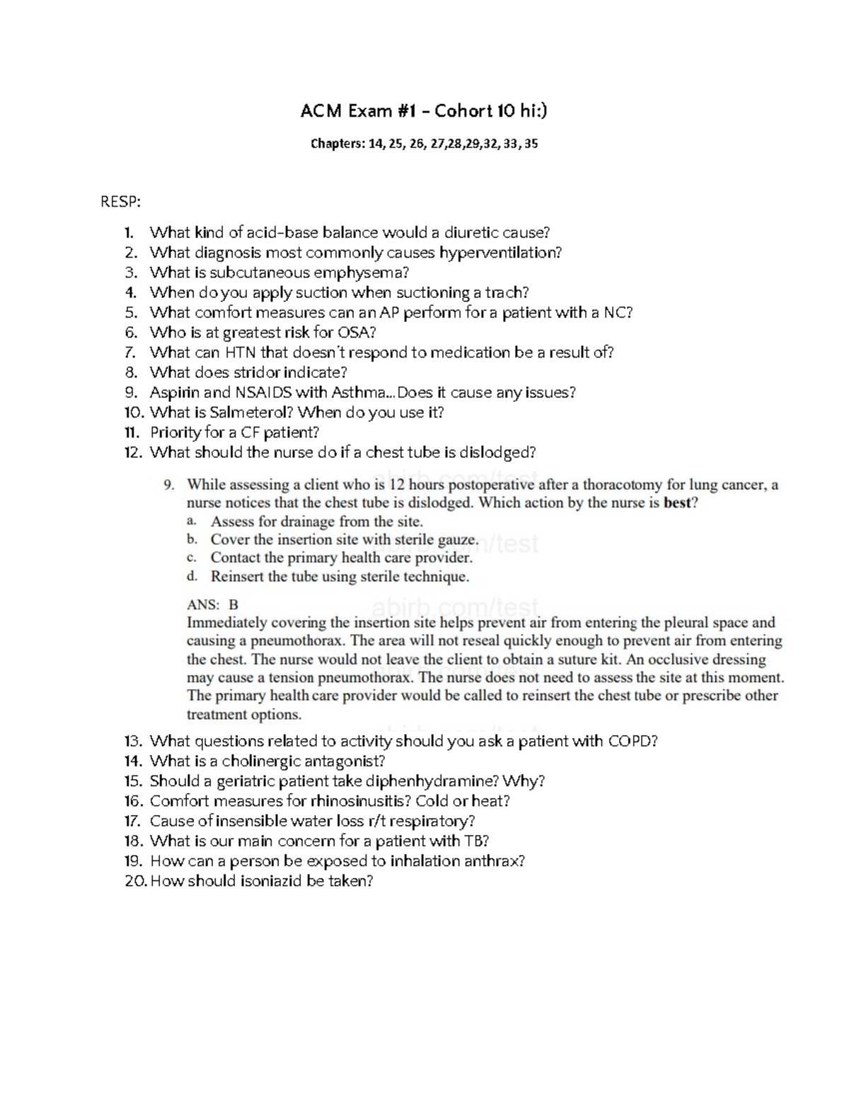 ACM Exam #1 - Cohort 10 - ACM Exam #1 - Cohort 10 hi:) Chapters: 14, 25 ...
