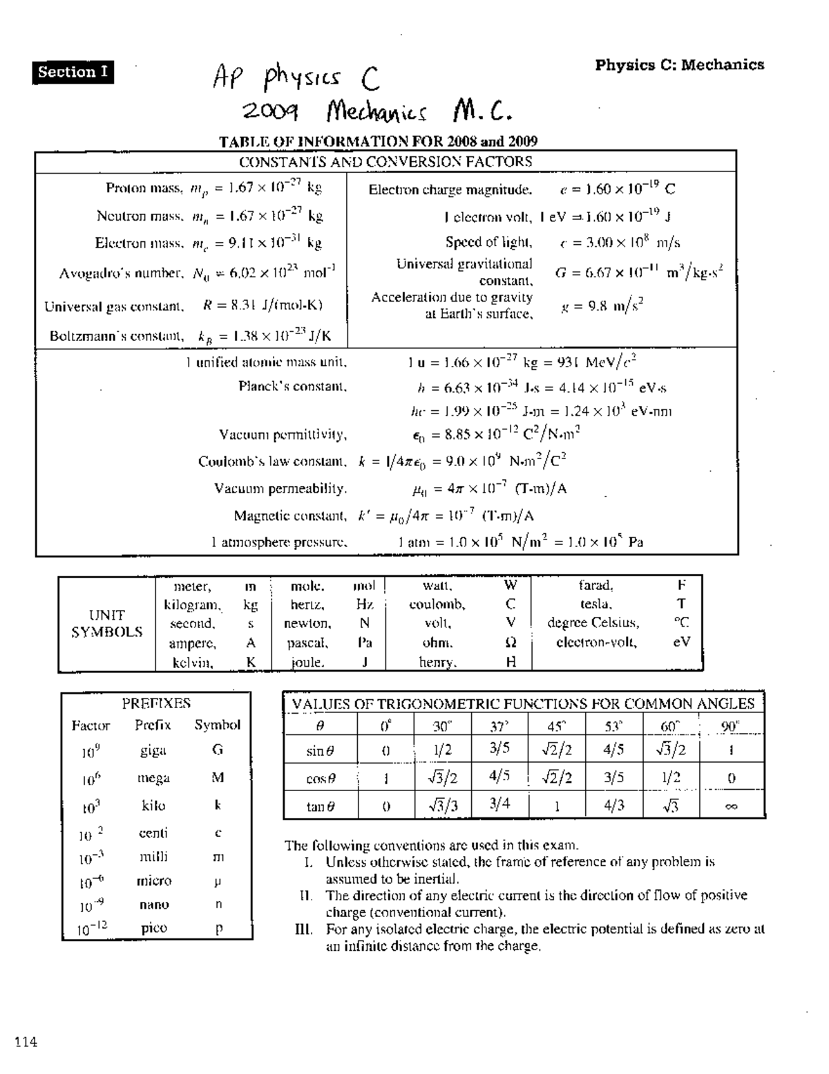 8. AP Physics C~ Mechanics AP Exam 2009 - Section I AP physics C ...