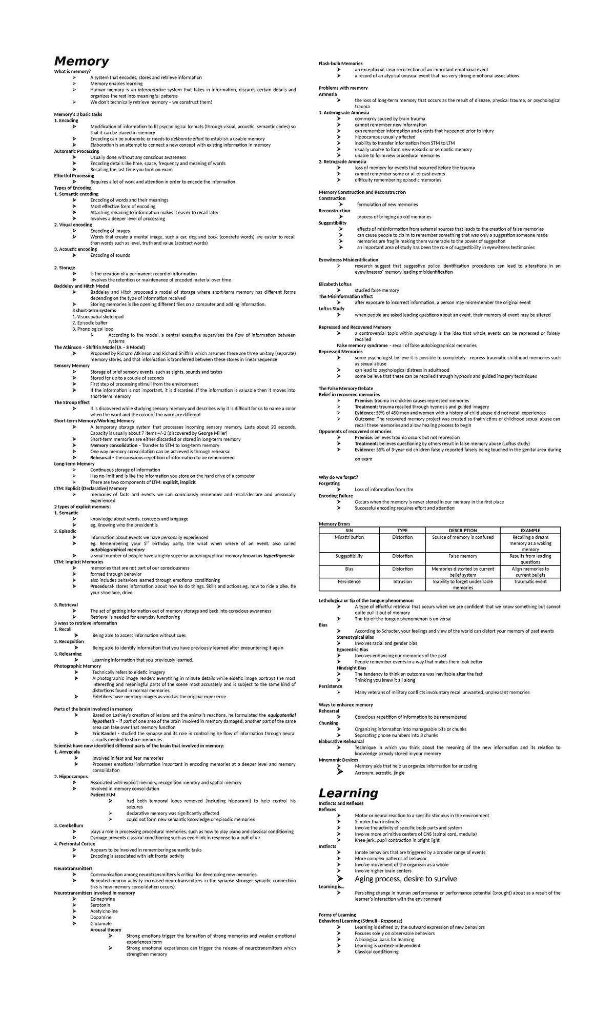 ITP Finals - Memory What is memory? A system that encodes, stores and retrieve information - Studocu