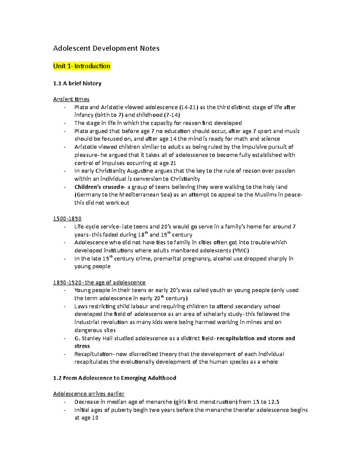 Adolescent development notes chapters 1-13 - Adolescent Development ...