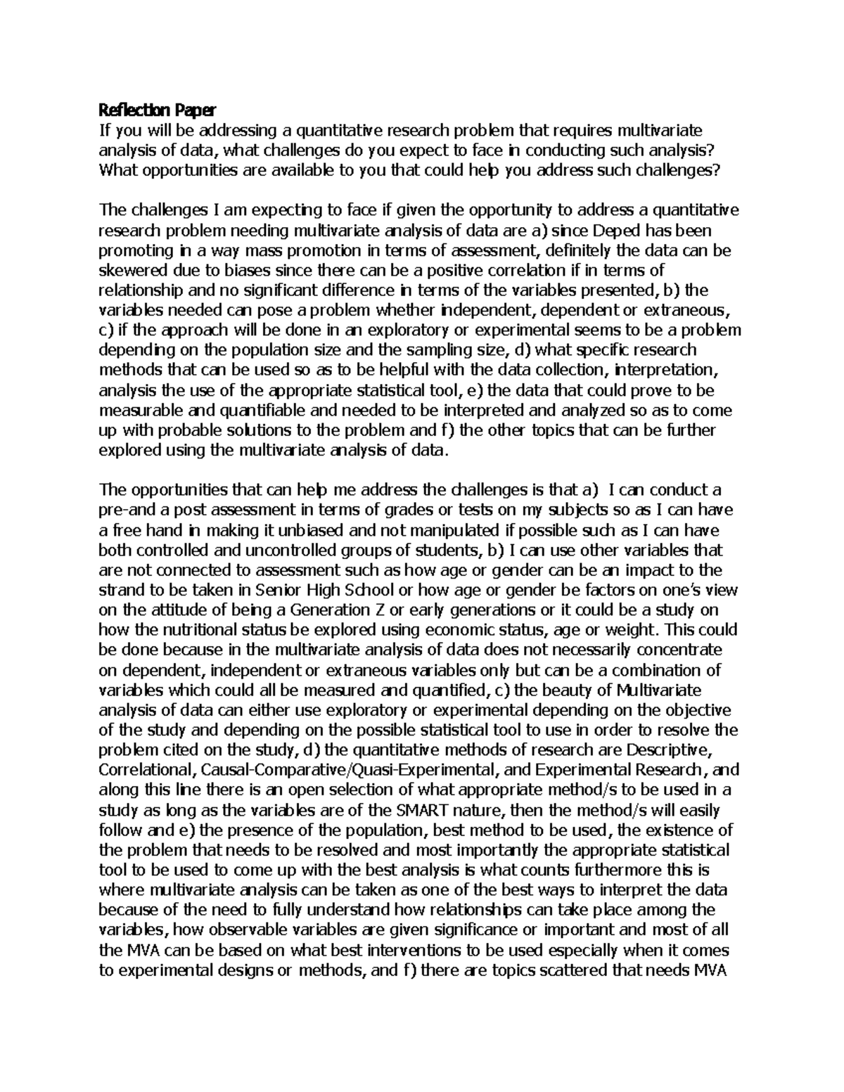 Reflection Paper-603-ONG - Reflection Paper If you will be addressing a ...