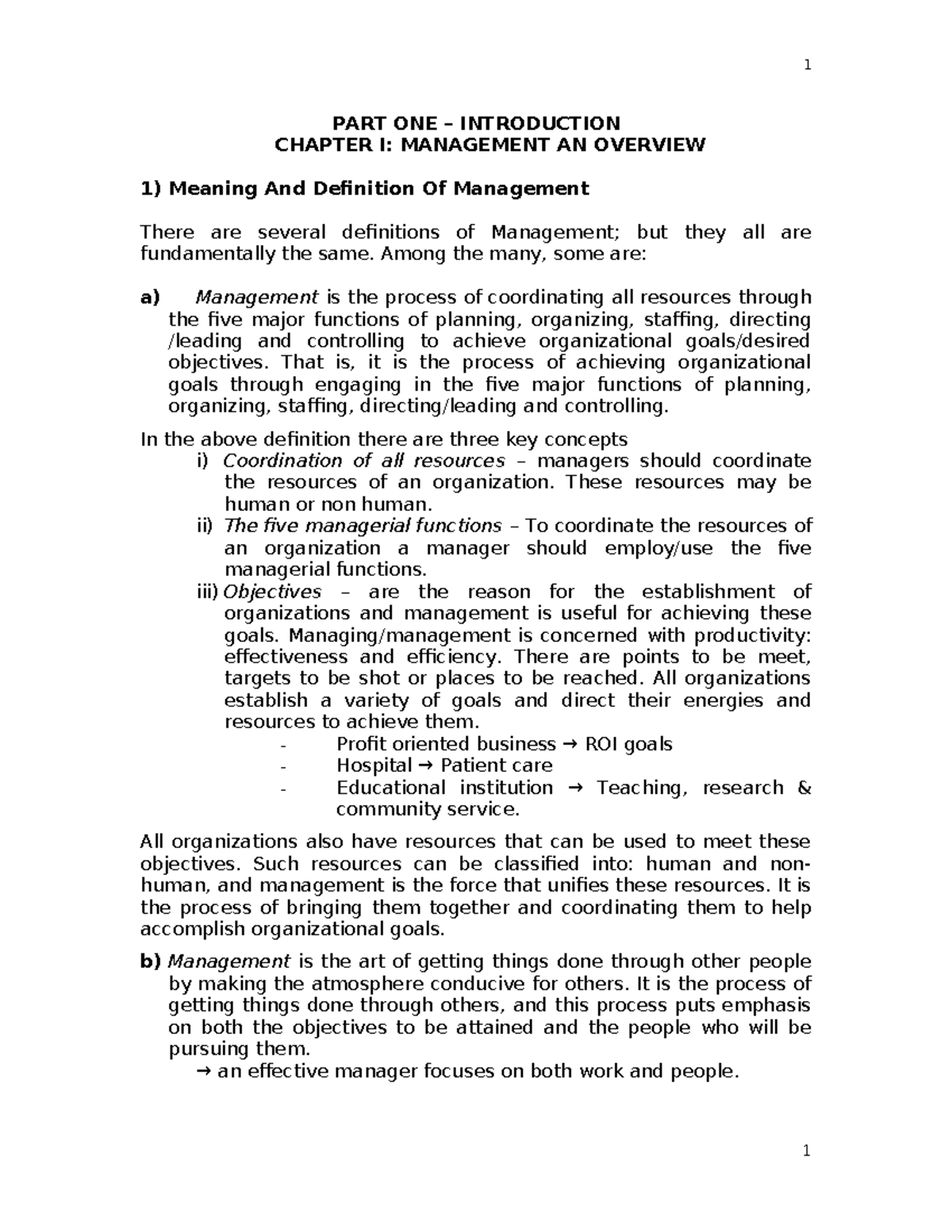 Chapter 1 - Introduction to management - PART ONE – INTRODUCTION ...