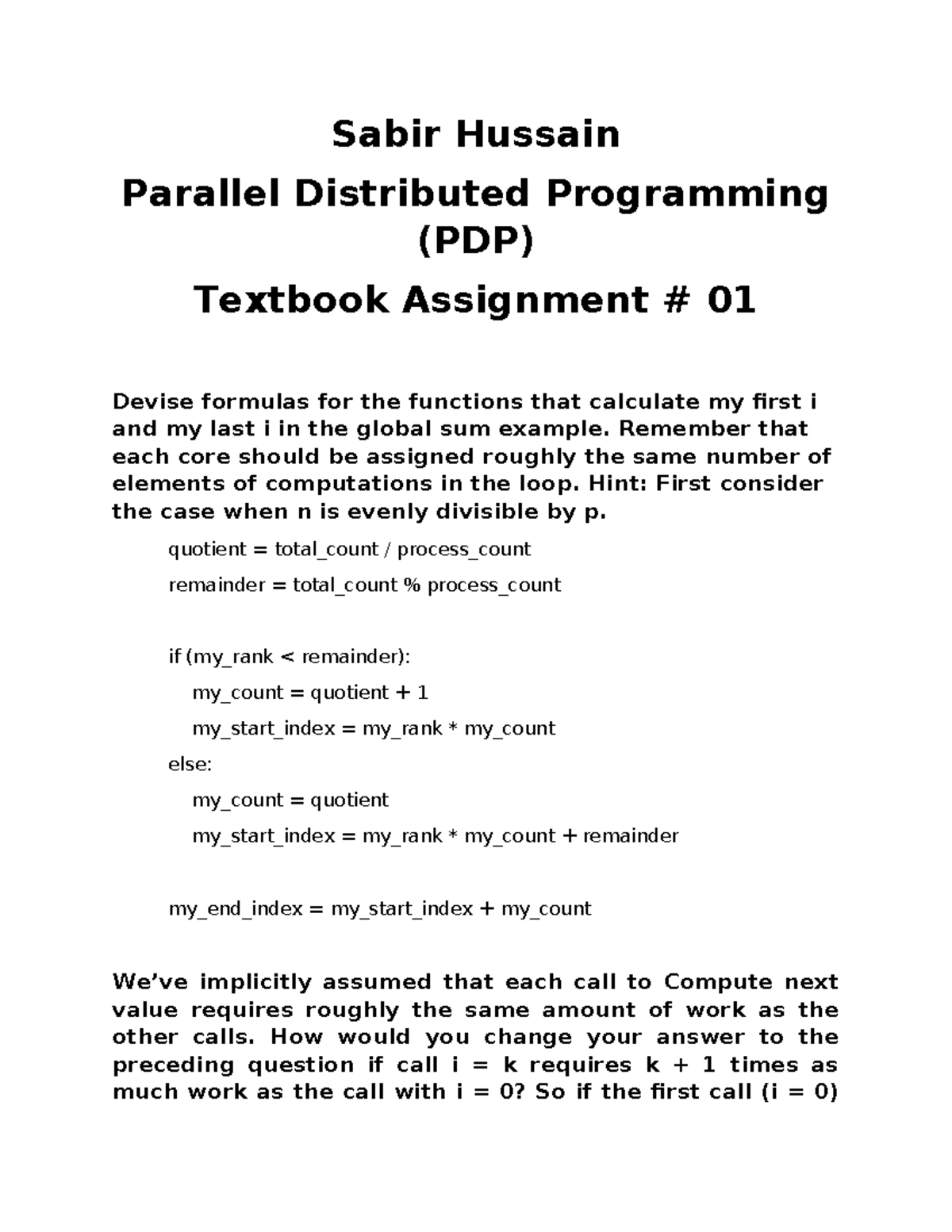 Engineerig _Assignment 1 - Sabir Hussain Parallel Distributed Programming (PDP) Textbook ...