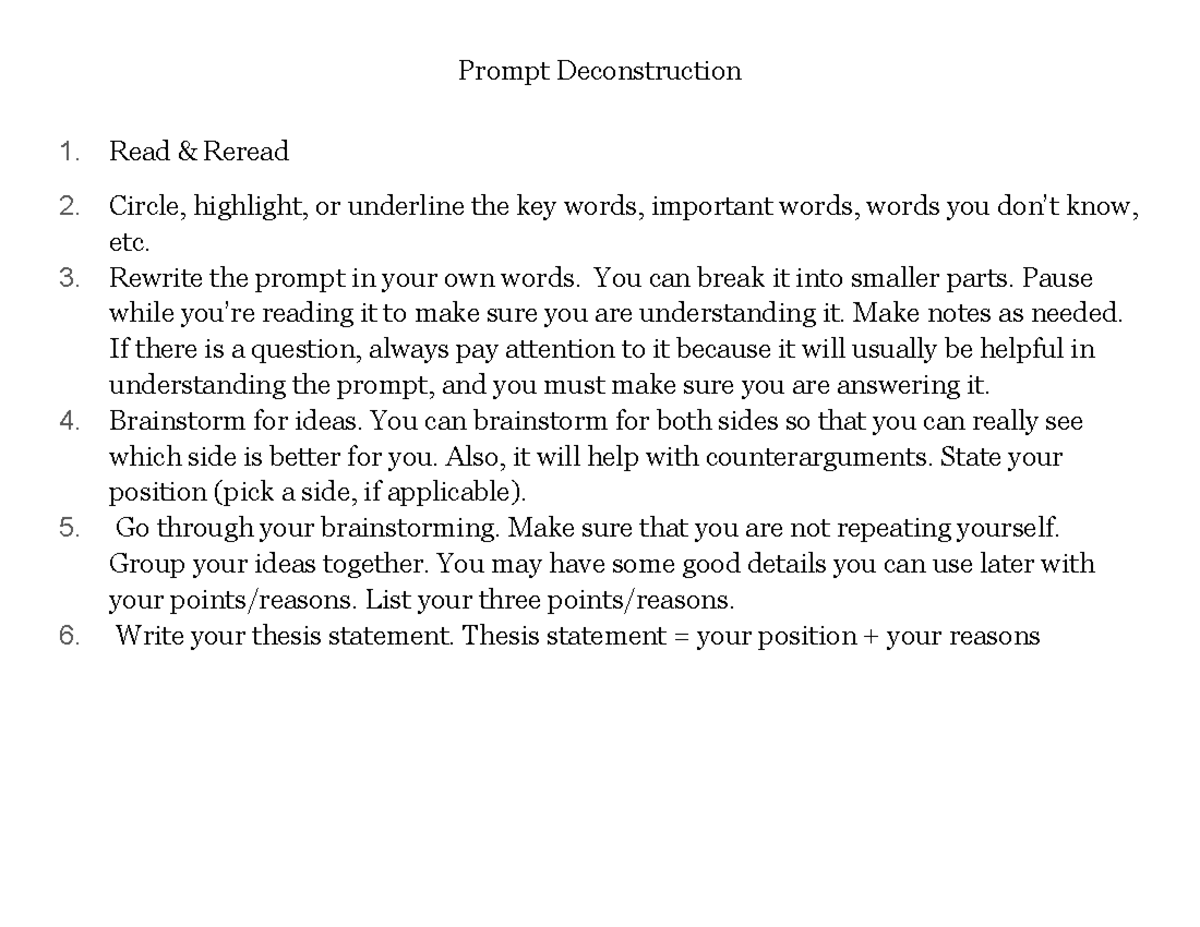 Prompt Deconstruction Practice 1 1 - Prompt Deconstruction 1. Read ...