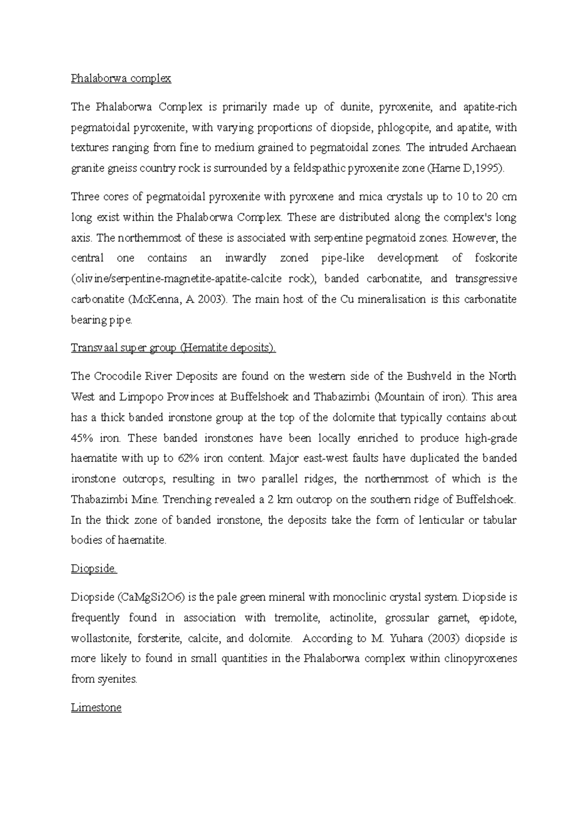 Phalaborwa complex - This is an example of literature review for ...