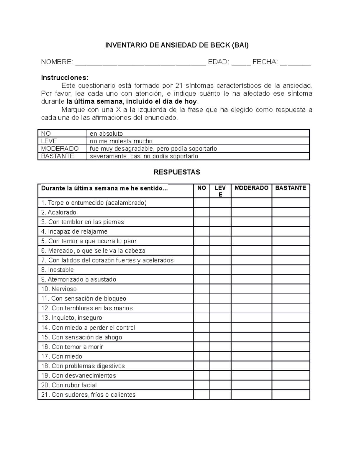 Inventário De Ansiedade Beck - RETOEDU