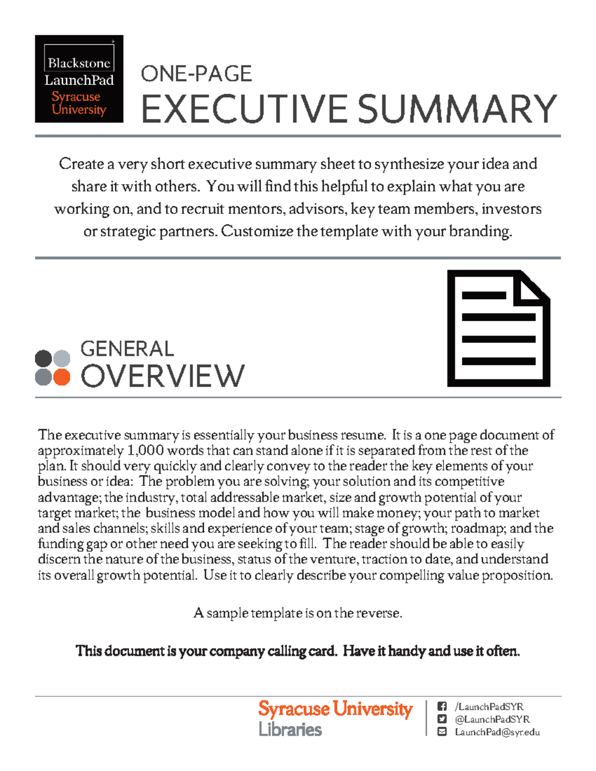 One Page Executive Summary Sample