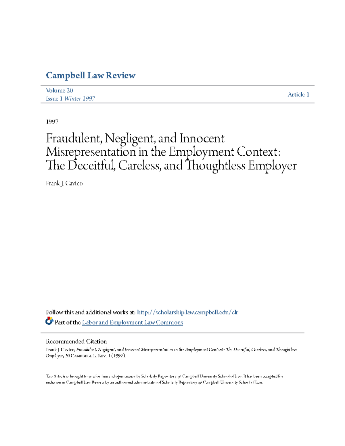 Fraudulent Negligent and Innocent Misrepresentation in the Empl ...