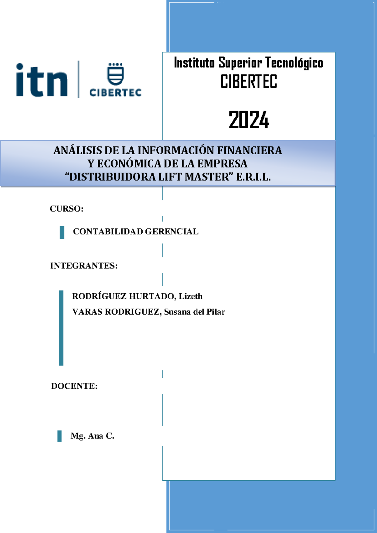 Informe Final Cont. Gerencial - 2015 Contabilidad Gerencial Instituto Superior Tecnológico ...