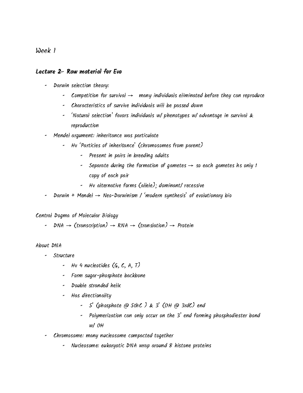 EVO final revision notes - Week 1 Lecture 2- Raw material for Evo ...