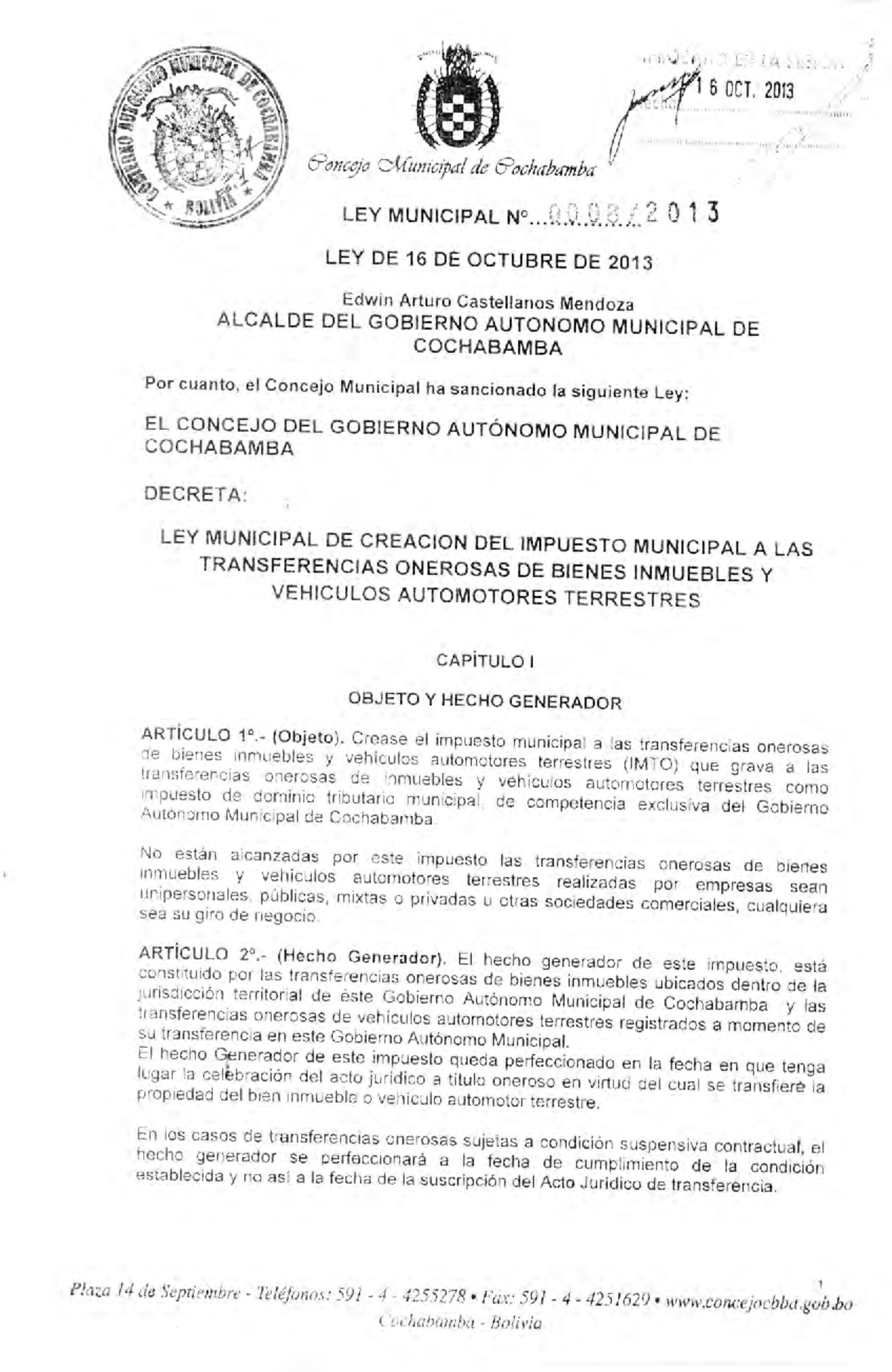 GAM DE Cochabamba - Gobierno Autónoma - eonco unicipa-1 de 6w/1a-bamba ...