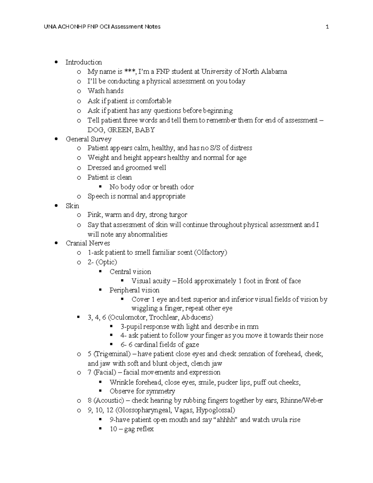 FNP Assessment Reference - Introduction o My name is ***, I’m a FNP ...