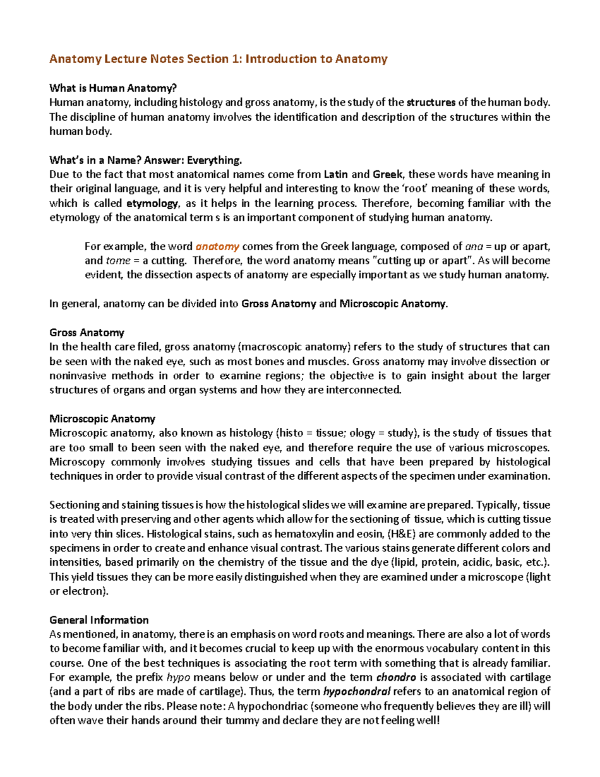 #1 Intro to Anatomy Lecture Notes-4 - Anatomy Lecture Notes Section 1 ...