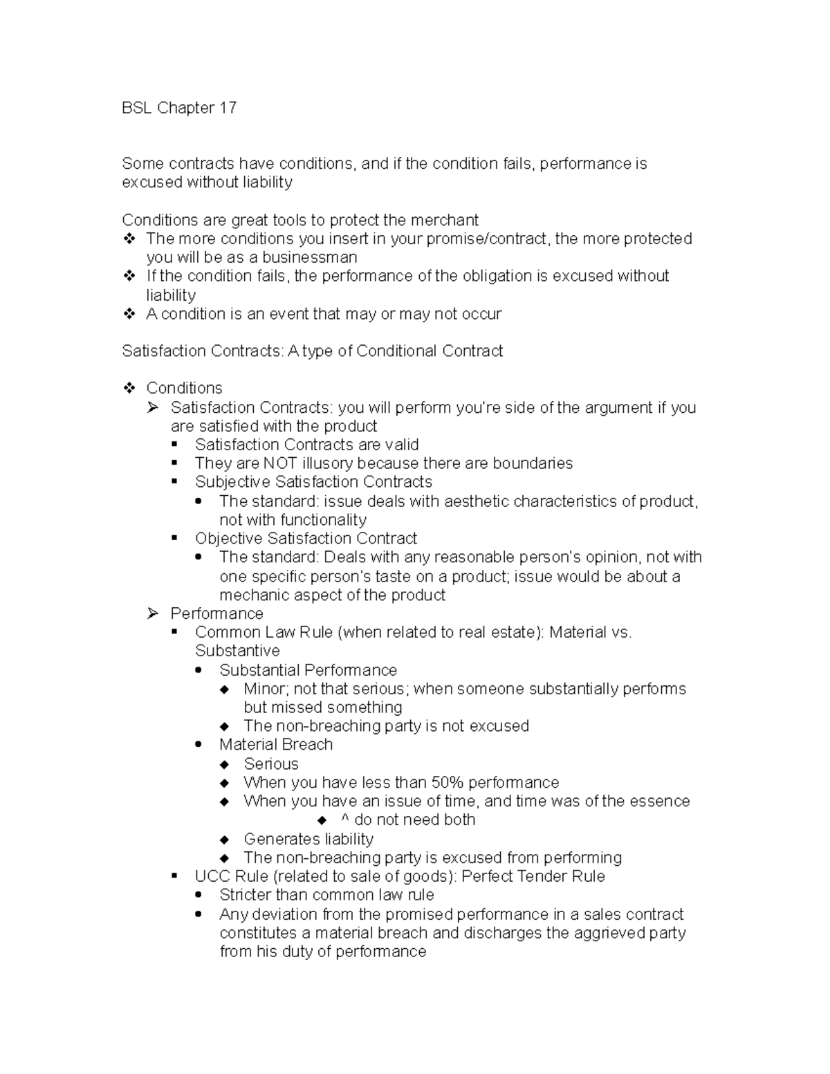 BSL Ch 17 - chapter 17 notes - BSL Chapter 17 Some contracts have ...
