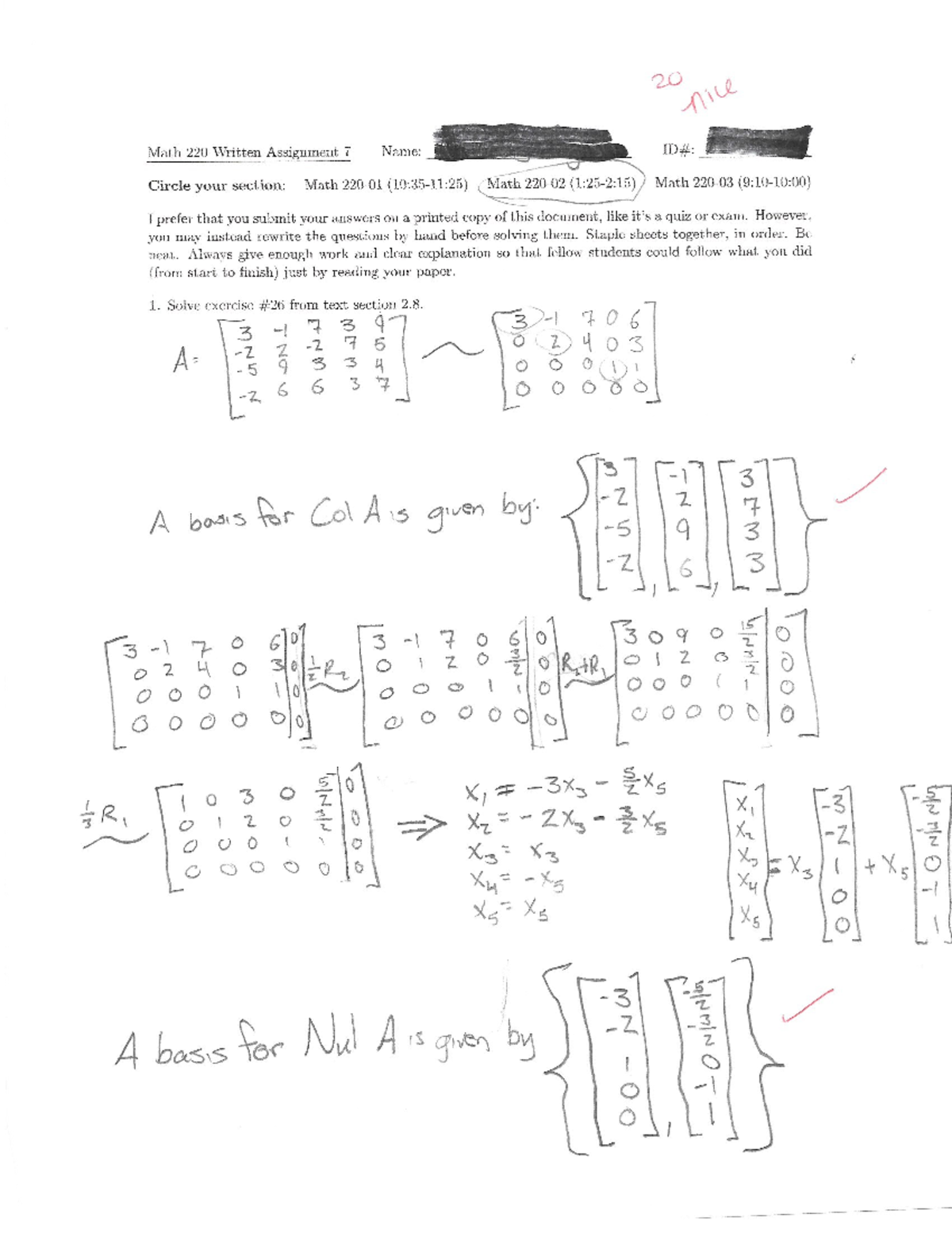 Math 220 Written 7 Male Math 22mb Math 220 Assignment 7 Name I M Circle Your Section