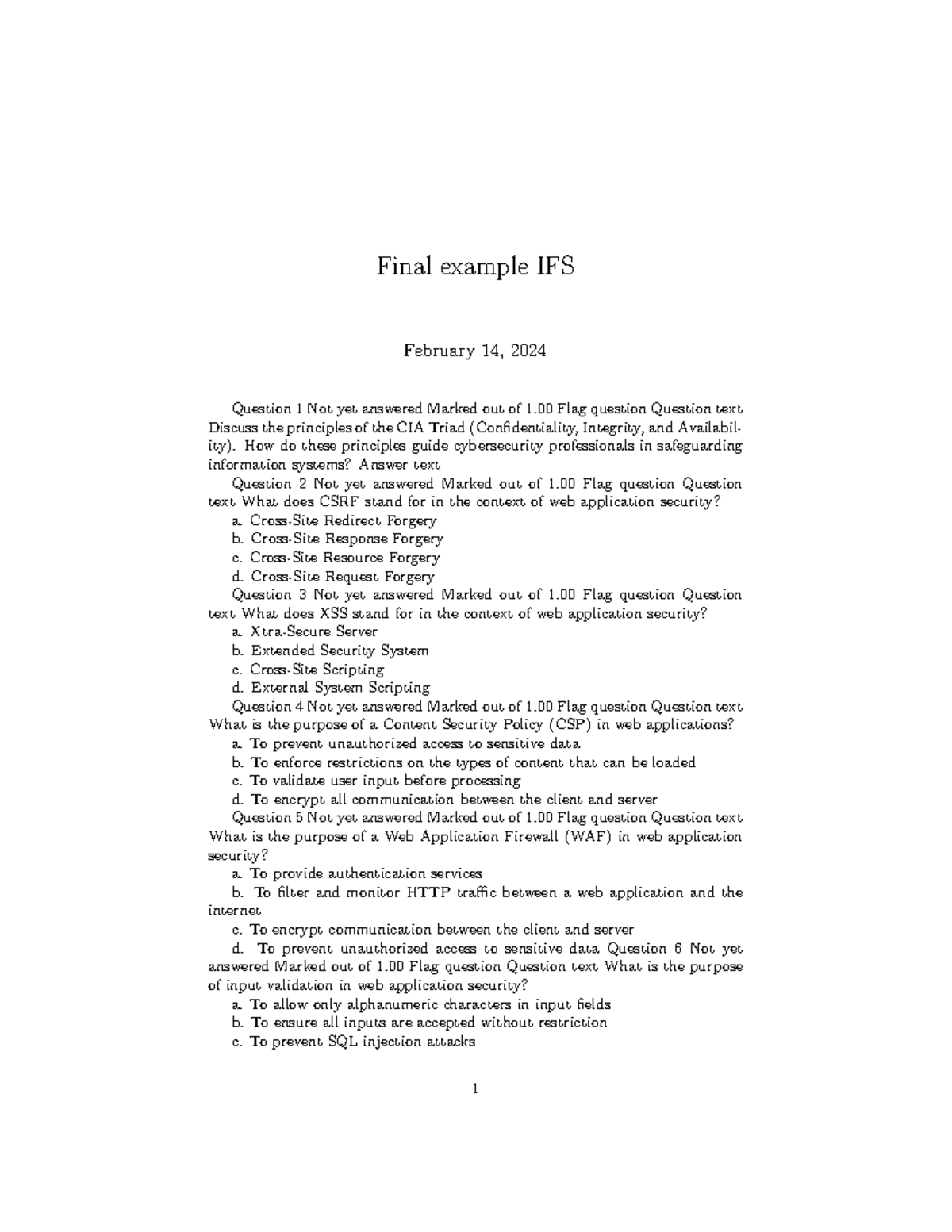 Final example IFS - Final example IFS February 14, 2024 Question 1 Not ...