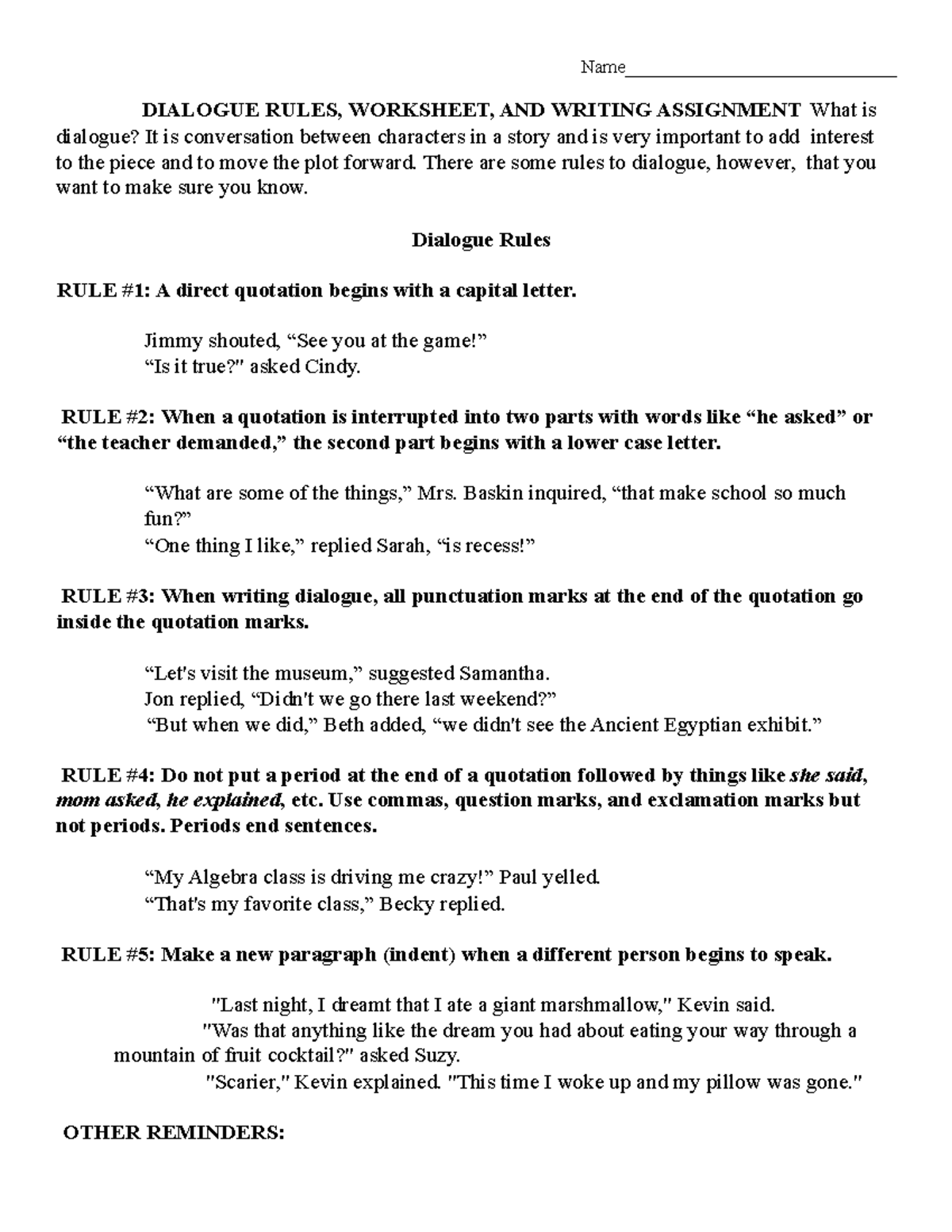 Dialogue rules - Tester document. - Name ...