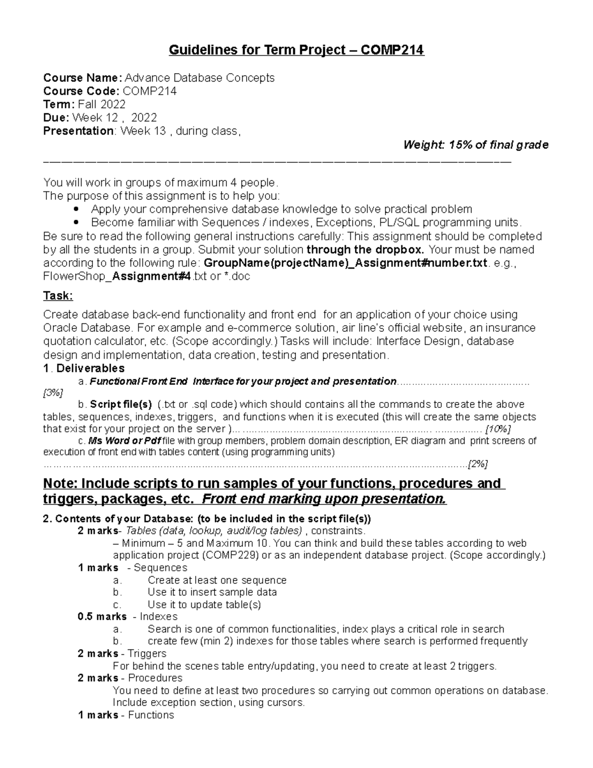 Guidelines for Term Project COMP214 - Studocu