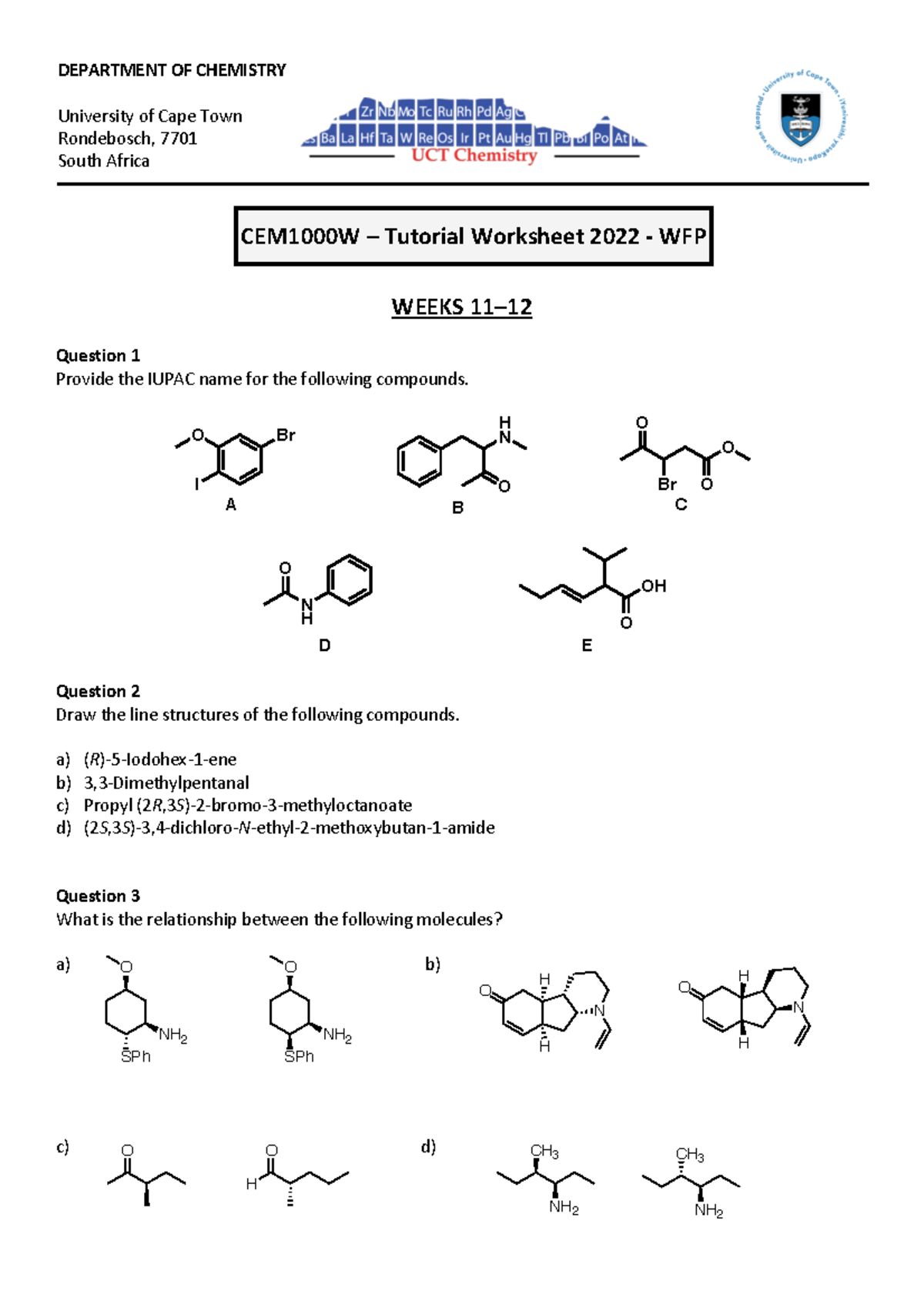 CEM1000W+Tutorial+ Intro+to+Organic+Chemistry 2021-2 - O NH 2 SPh O NH ...
