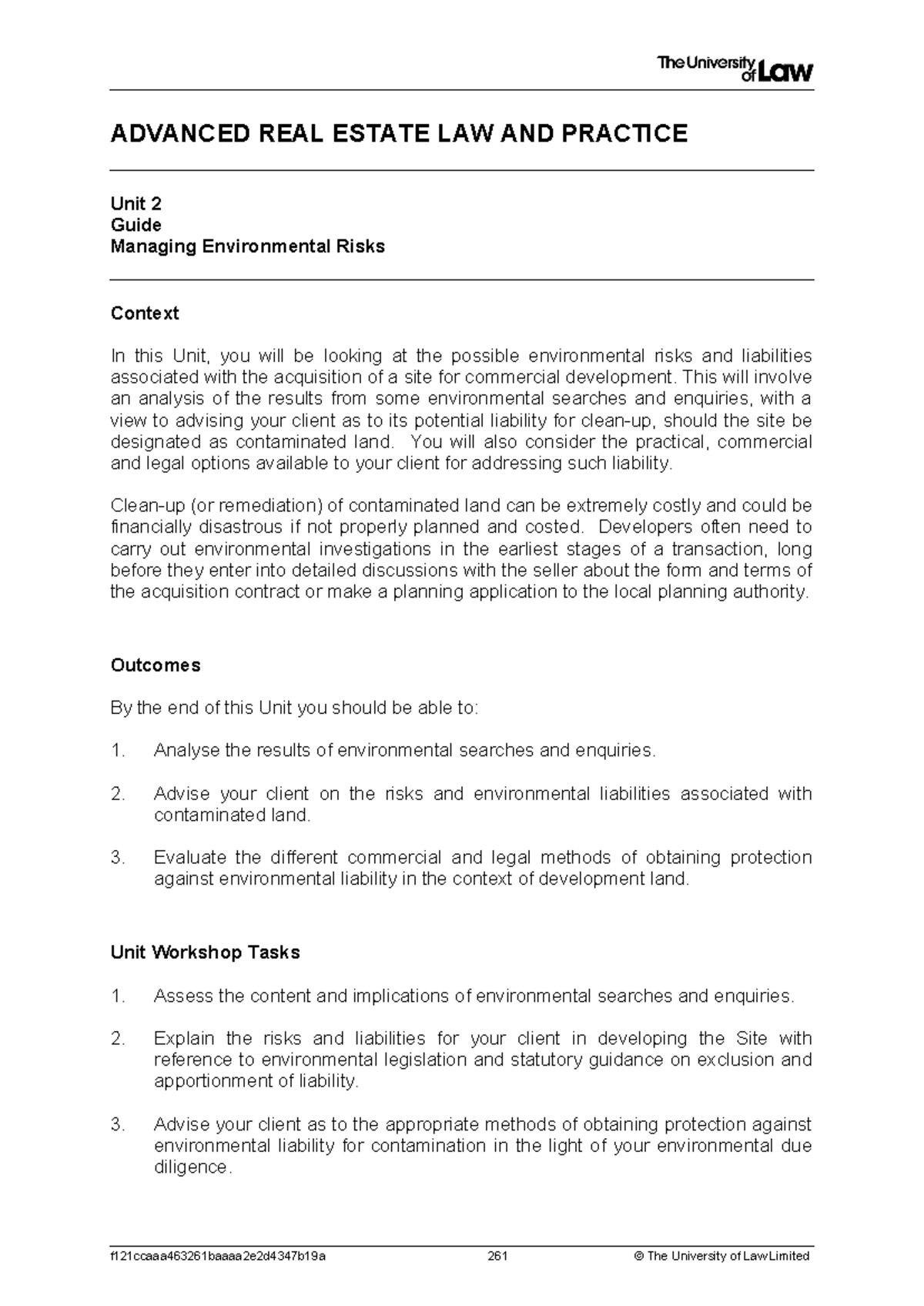 Workshop guide 2 and class notes - ADVANCED REAL ESTATE LAW AND ...